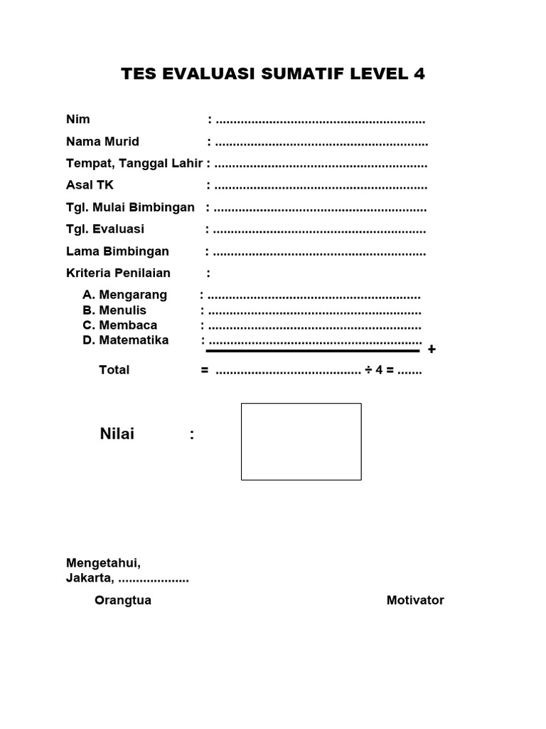 Tes Evaluasi Sumatif Level 4 | PDF