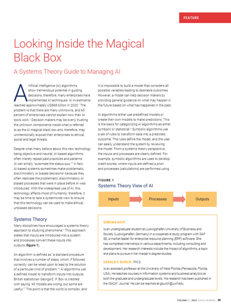 2023C1 #1 Looking Inside The Magical Black Box - A Systems Theory Guide To Managing AI | PDF ...