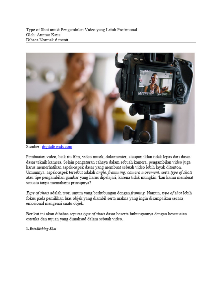 Type of Shot Untuk Pengambilan Video Yang Lebih Profesional | PDF