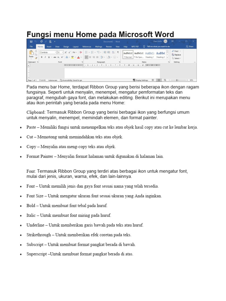 Fungsi Menu Home Pada Microsoft Word | PDF