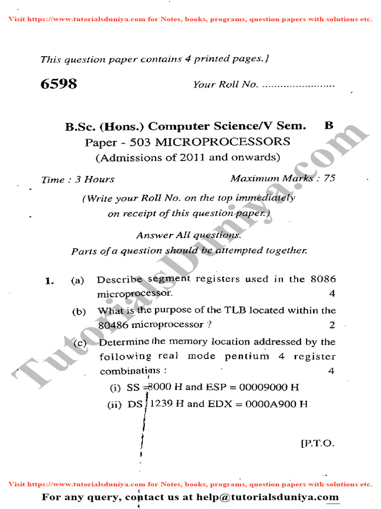 Microprocessor Question Paper 2015 - Tutorialsduniya | PDF | Computer Programming | Software ...