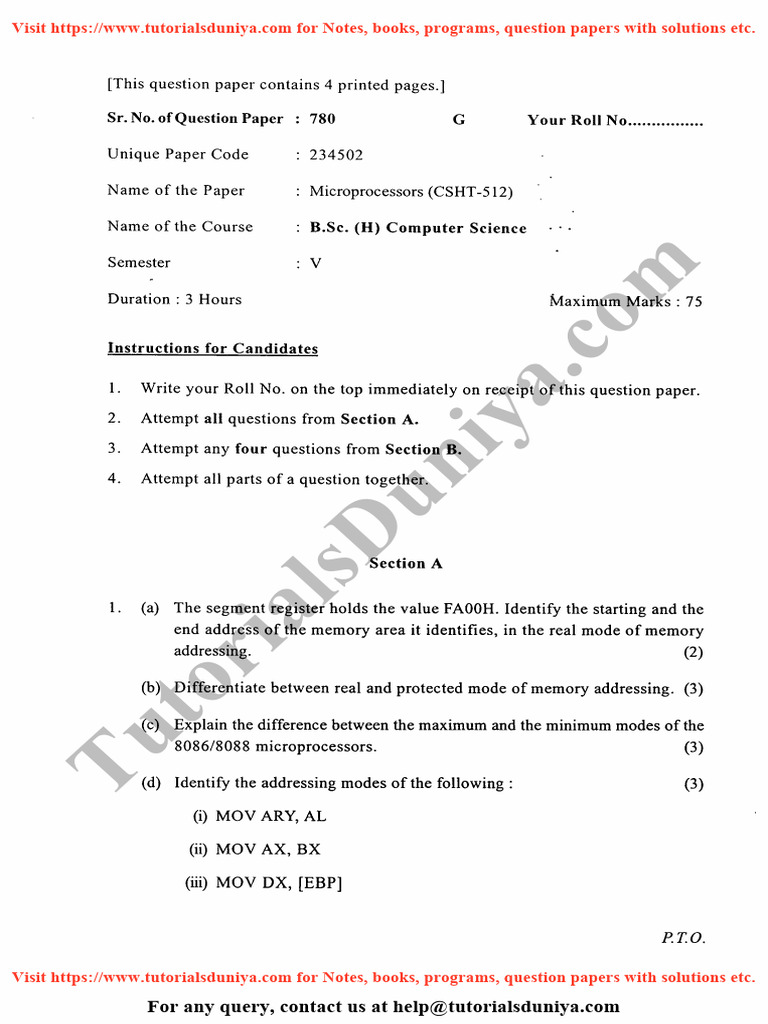 Microprocessor Question Paper 2016 - Tutorialsduniya | PDF