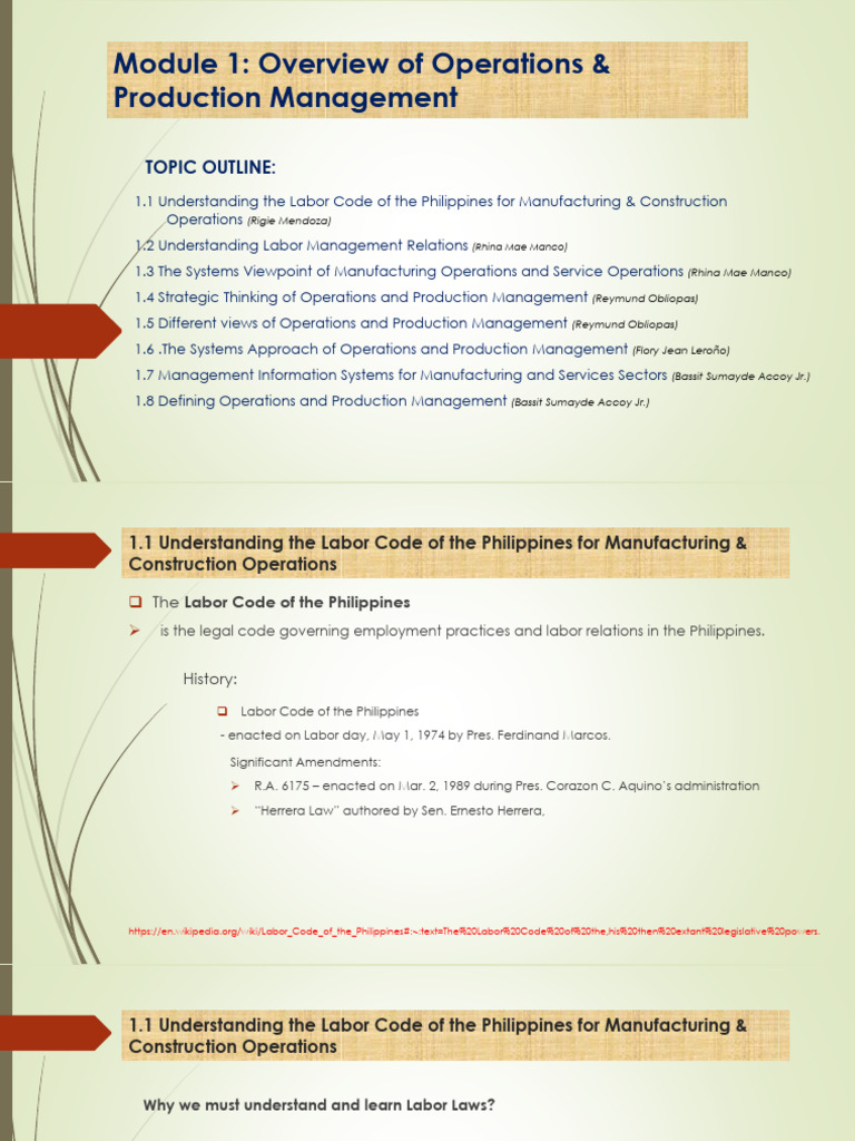 Philippine Labor Code in Manufacturing | PDF | Strategic Management ...