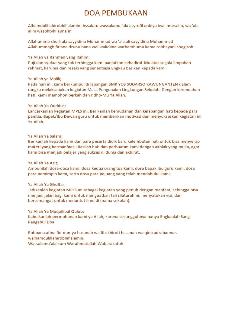 Doa Pembukaan | PDF