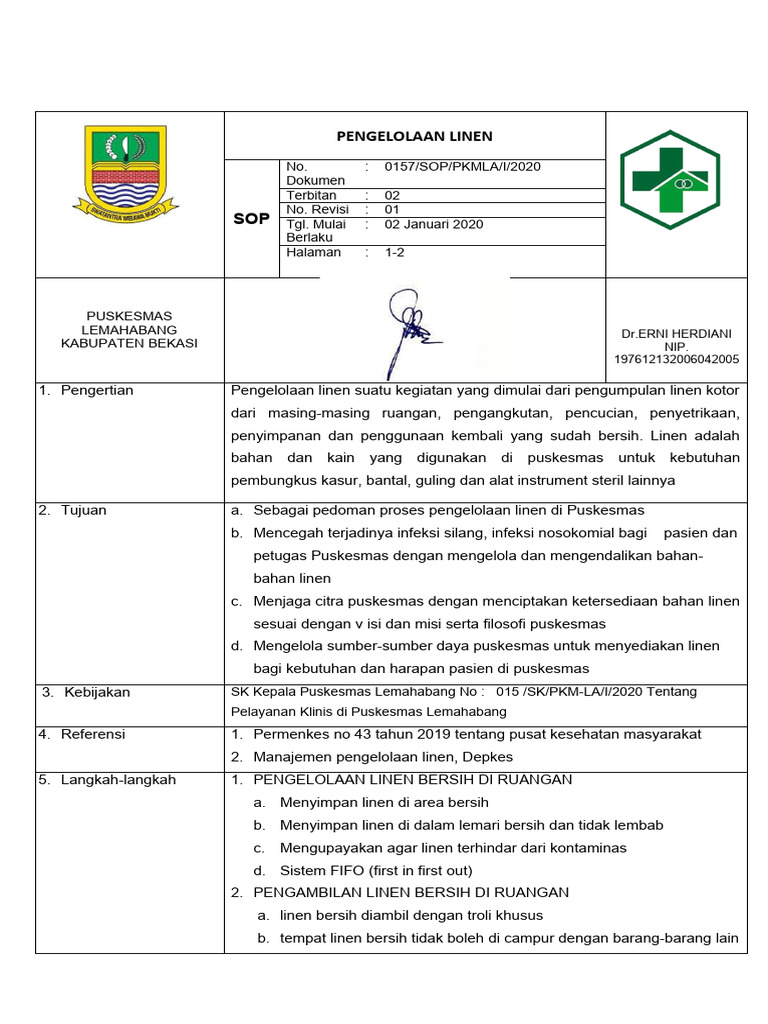 EP 5.5.3 SOP Pengelolaan Linen 2020 | PDF
