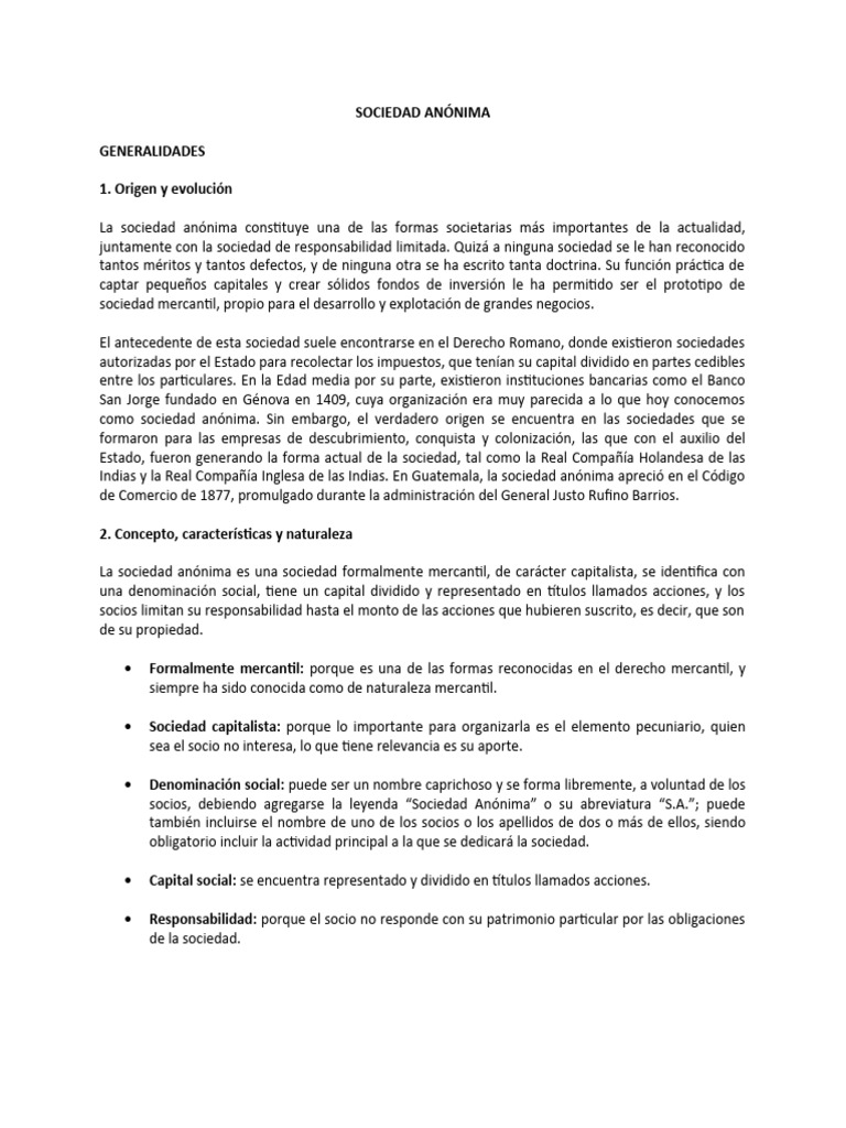 Sociedad Anonima | PDF | Compartir (Finanzas) | Sociedad de responsabilidad limitada