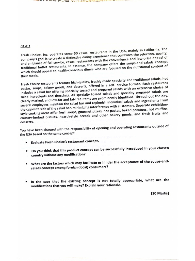 Case Study - Fresh Choice | PDF