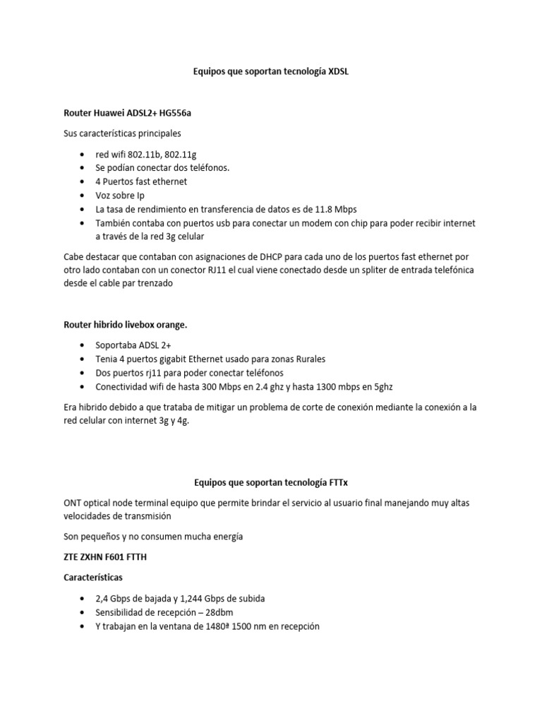 Equipos Que Soportan Tecnología XDSL | PDF | Ieee 802.11 | Línea de ...