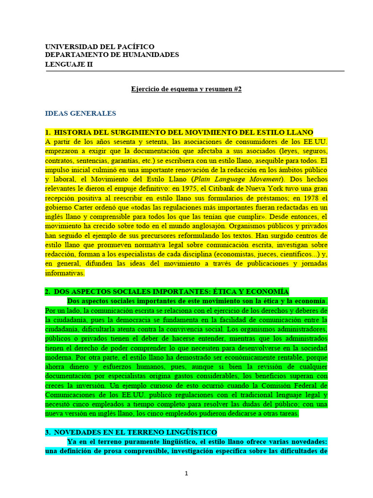 Ejercicio de Esquema y Resumen (Estilo Llano) (SOL) | PDF