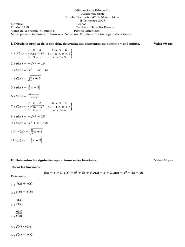 Prueba Formativa #2 12B (I Trimestre) | PDF