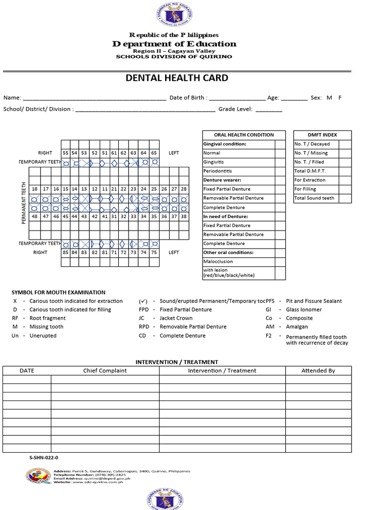 Dental Health Card | PDF | Dentures | Oral Hygiene