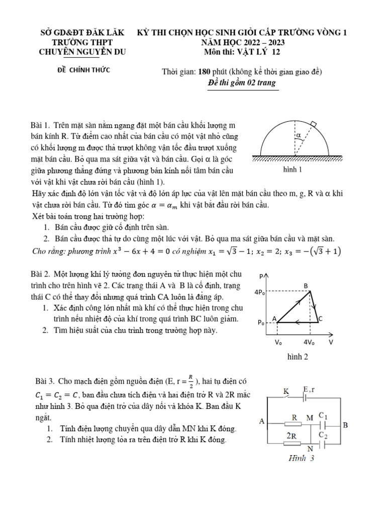 Đề Thi Chọn HSG 12 Vòng 1 | PDF
