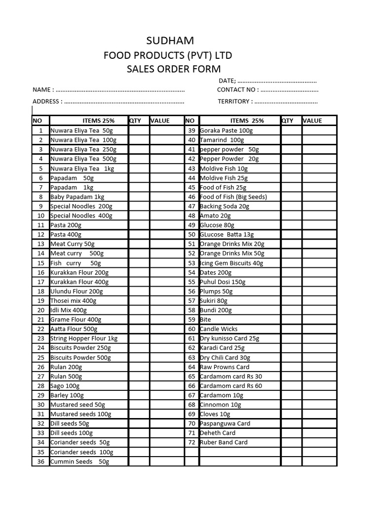 Order Form New | PDF | Foods | Cuisine