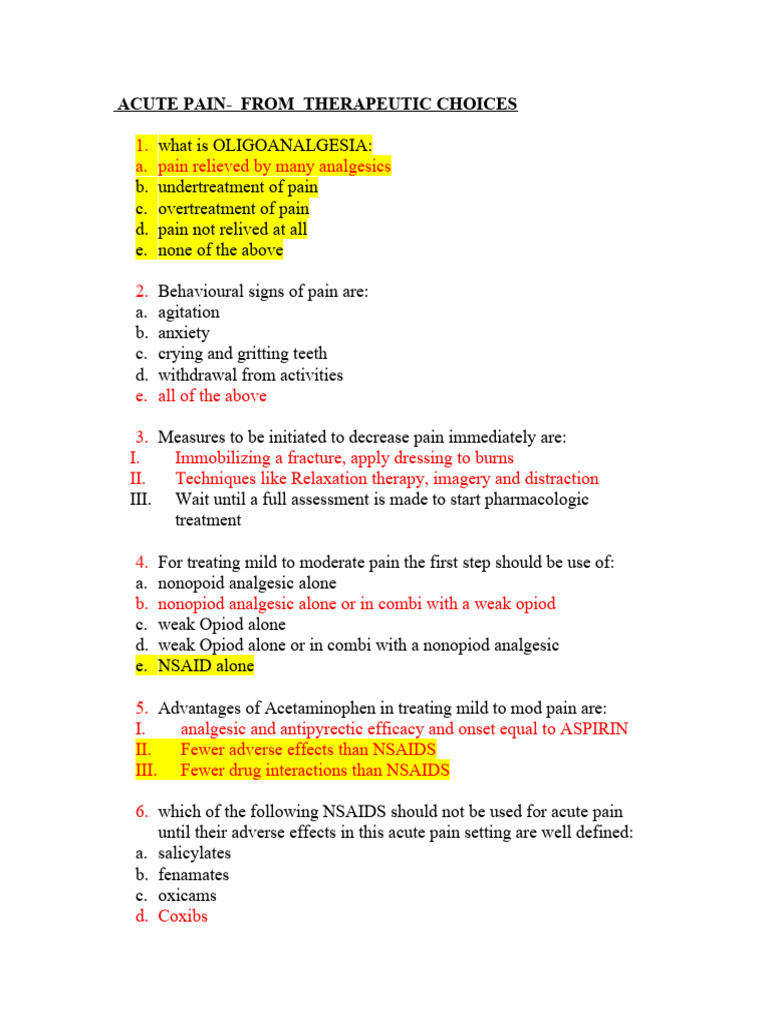 Acute Pain Questions - Latha | PDF | Nonsteroidal Anti Inflammatory ...