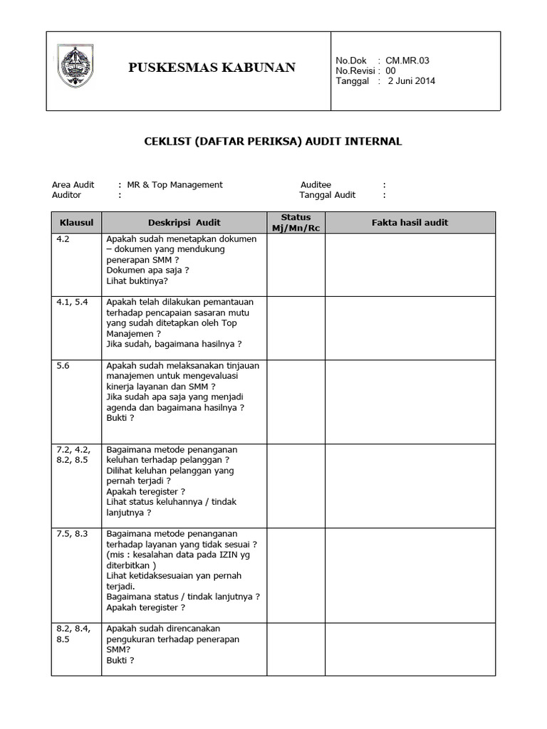 CM - MR.03 Checklist | PDF