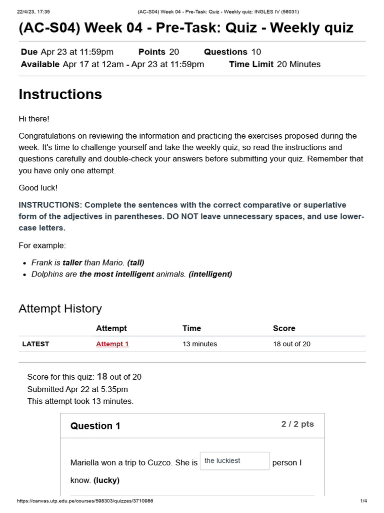 Week 04 Listening Quiz Instructions | PDF