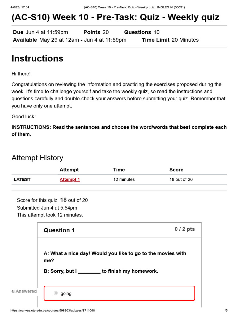 Week 10 Quiz: English IV Preparation | PDF