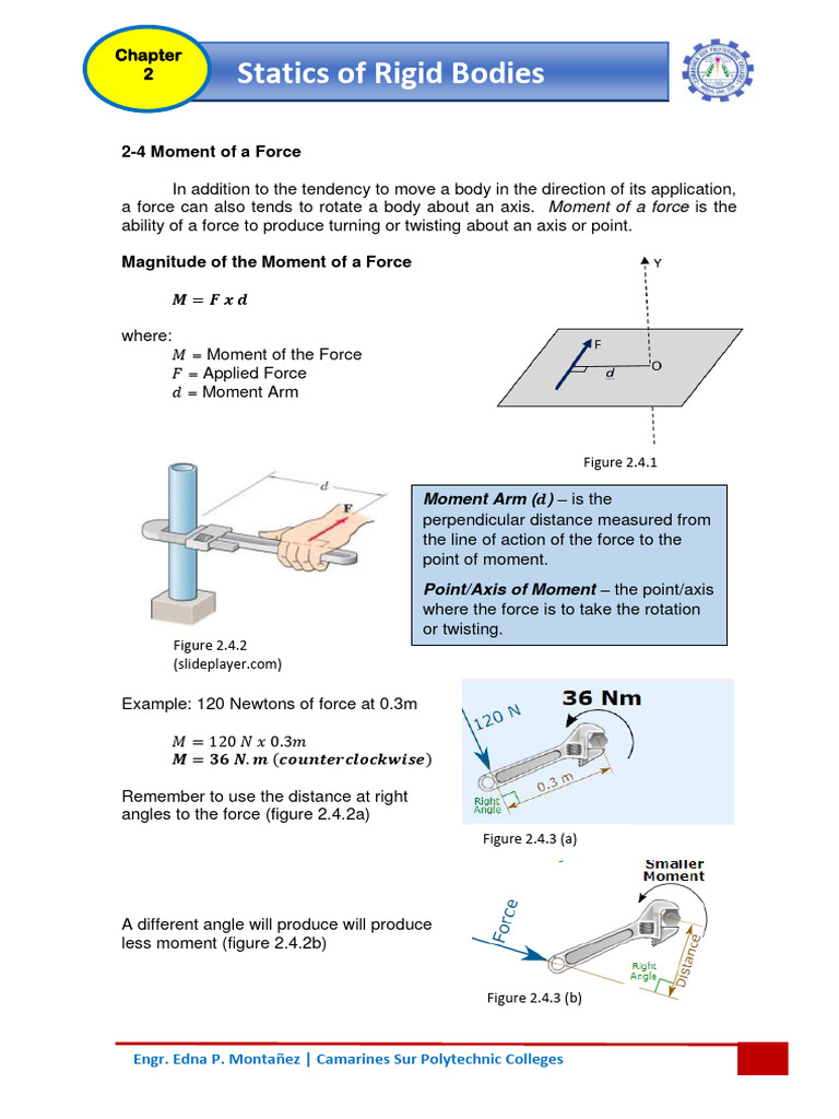 Module 4 (Moment of A Force) | PDF | Rotation Around A Fixed Axis | Force