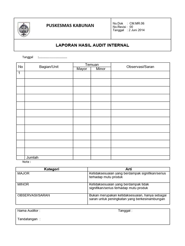 CM - MR.06 Laporan Hasil Audit Internal | PDF