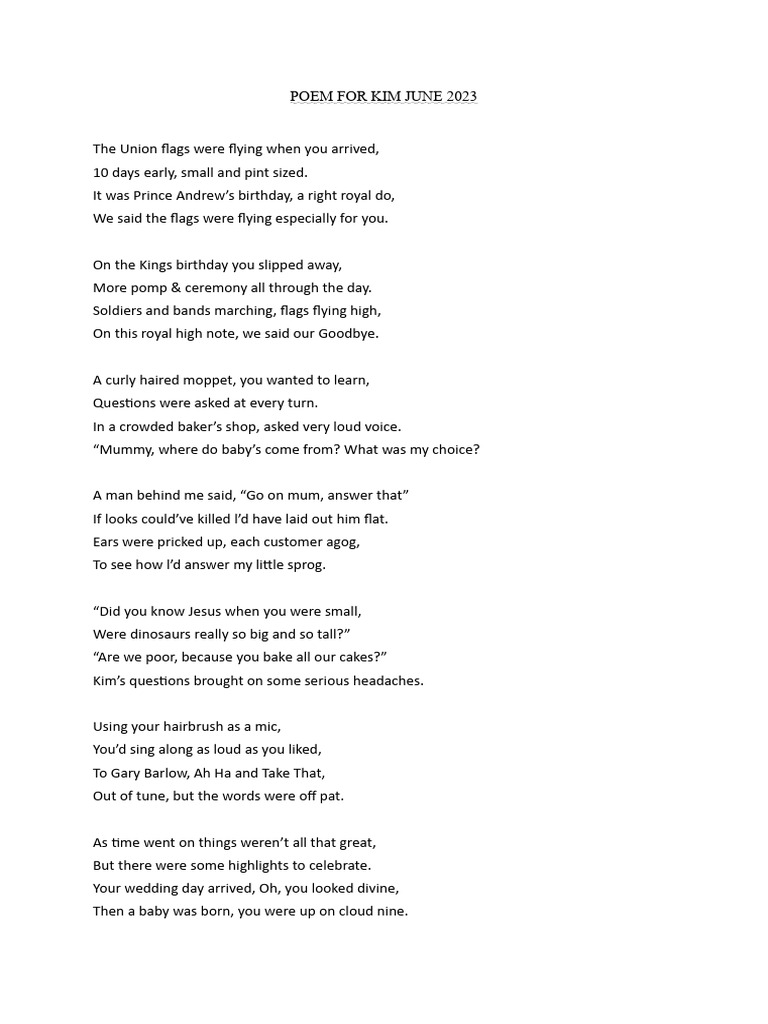 Poem For Kim 3 | PDF