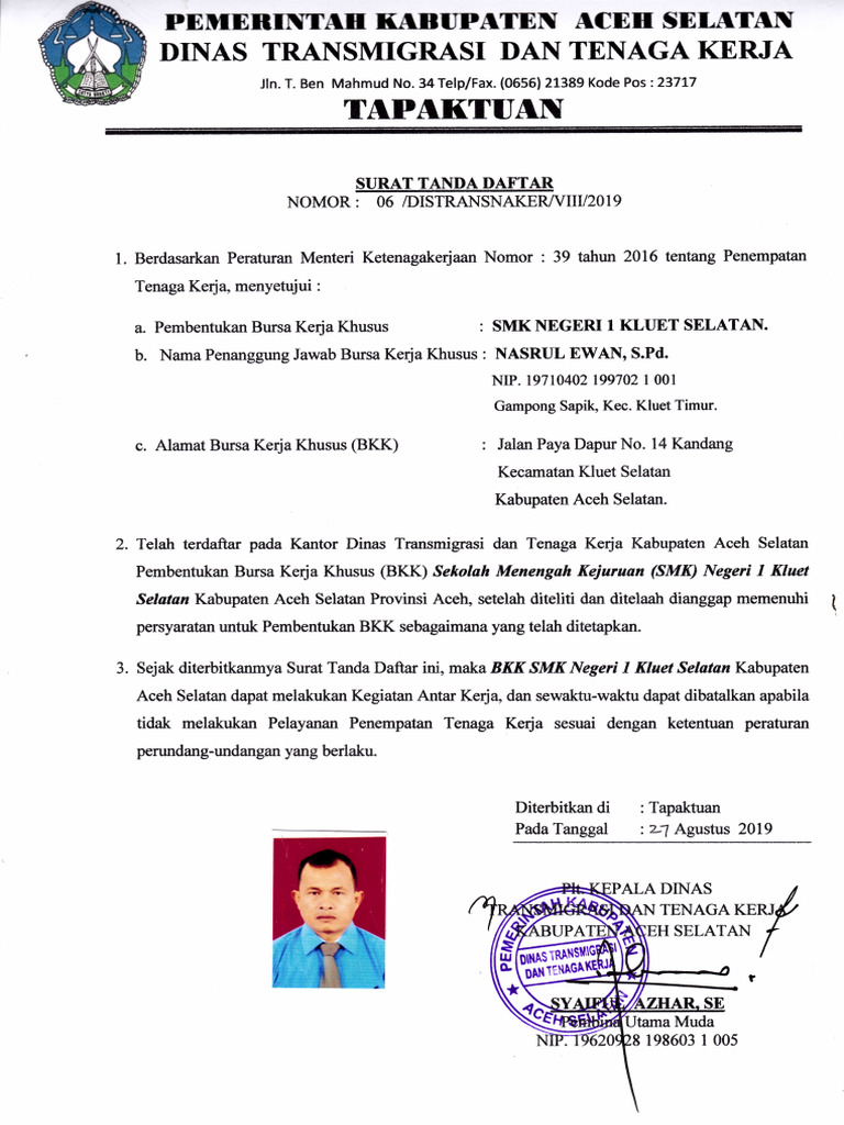 Surat Tanda Daftar Disnaker | PDF