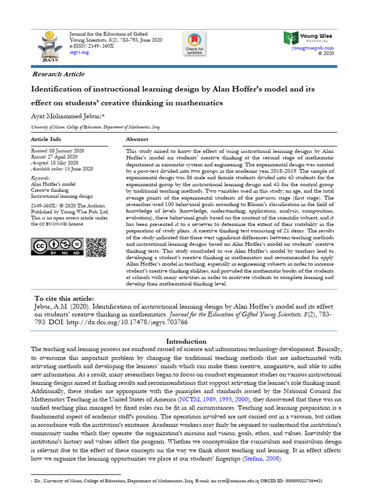 Jebur 2020 Creative Understanding Id | PDF | Thought | Conceptual Model