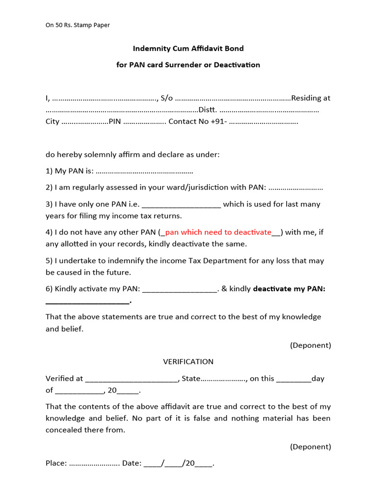 Indemnity Cum Affidavit Bond | PDF