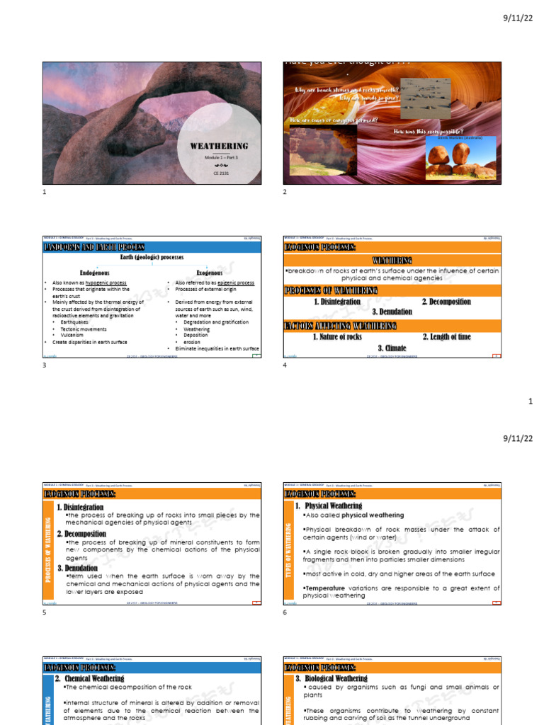 Ce 2131 Module 1 - Part 3 (Weathering) | PDF | Weathering | Sediment