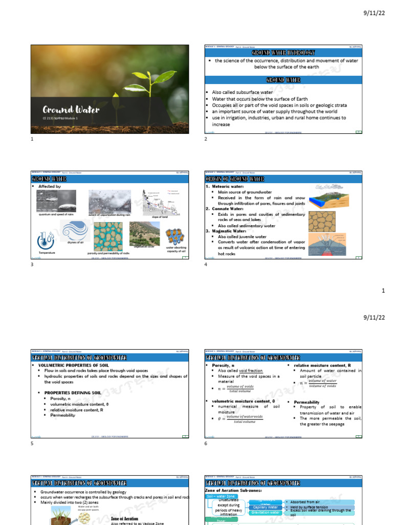 Ce 2131 Module 1 - Part 4 Ground Water | PDF