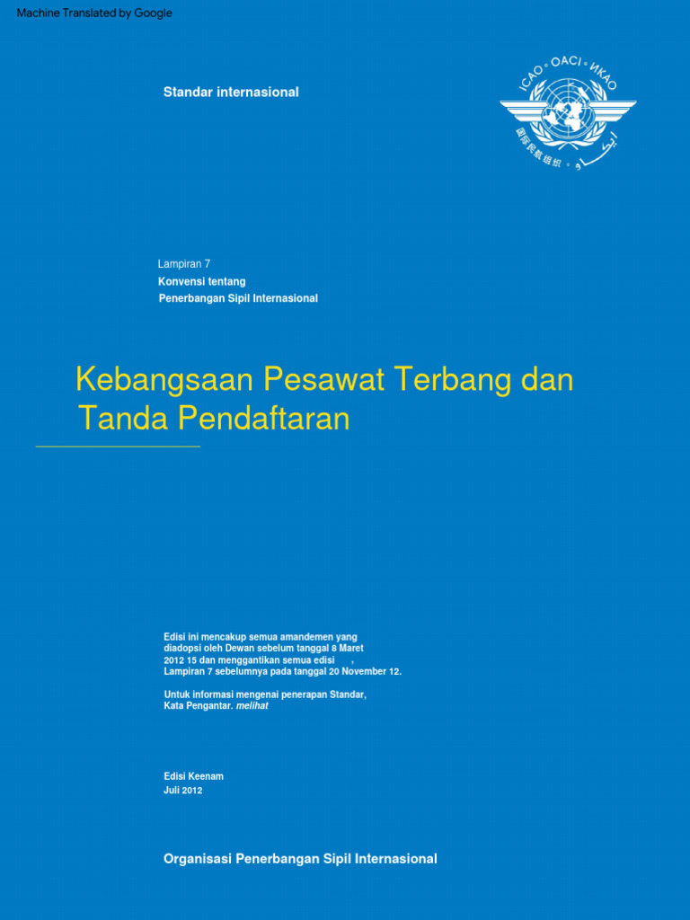Icao Annex 7 Aircraft Nationality And Registration Marks Terjemahan Pdf