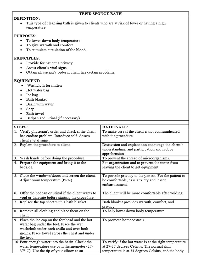 Tepid Spongebob | PDF | Bathing | Clinical Medicine
