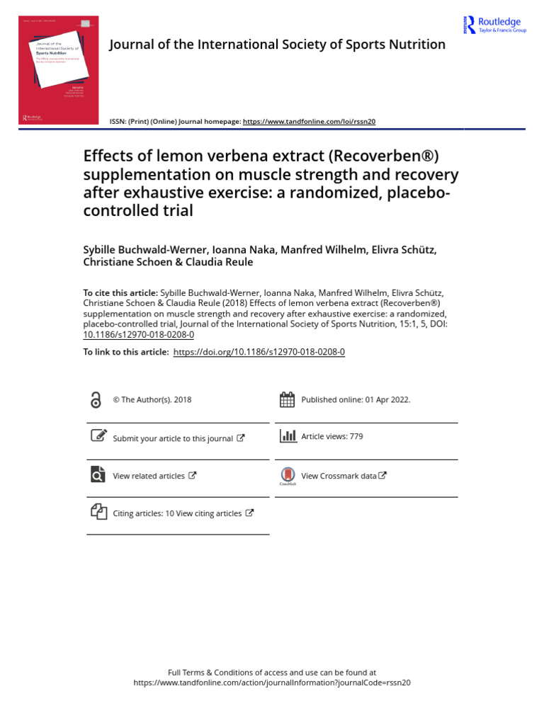 Effects of Lemon Verbena Extract Recoverben Supplementation On Muscle ...