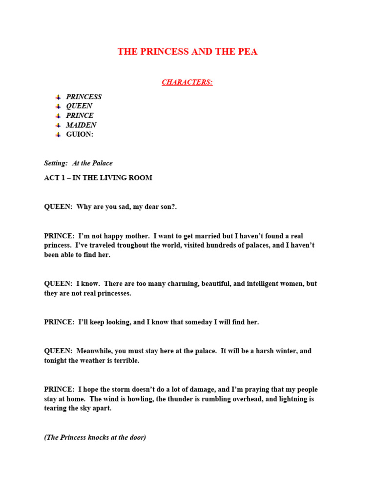 Princess and the Pea Play Script | PDF | Bed