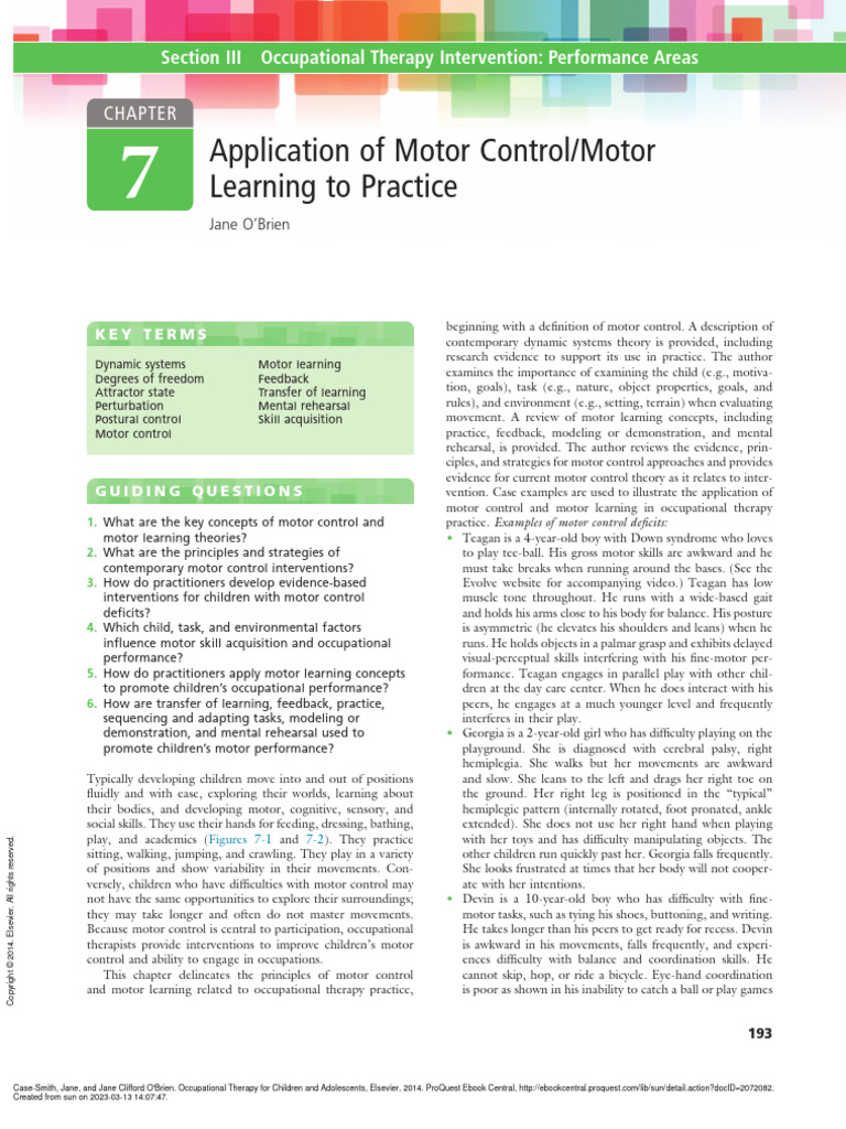 Occupational Therapy For Children & Adolescents | PDF | Motor Control ...