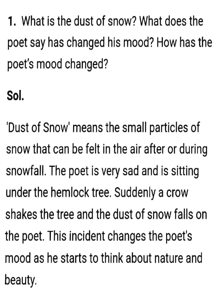 Dust of Snow Textual Ques-Ans | PDF