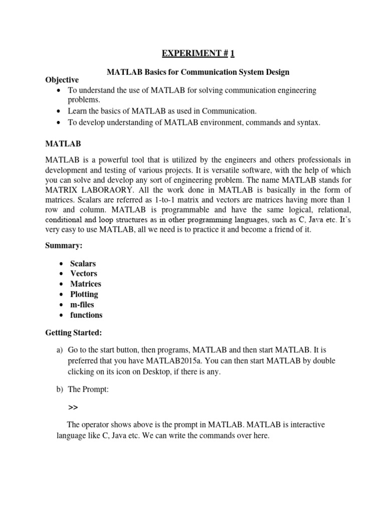 Exp 1 | PDF | Matlab | Matrix (Mathematics)