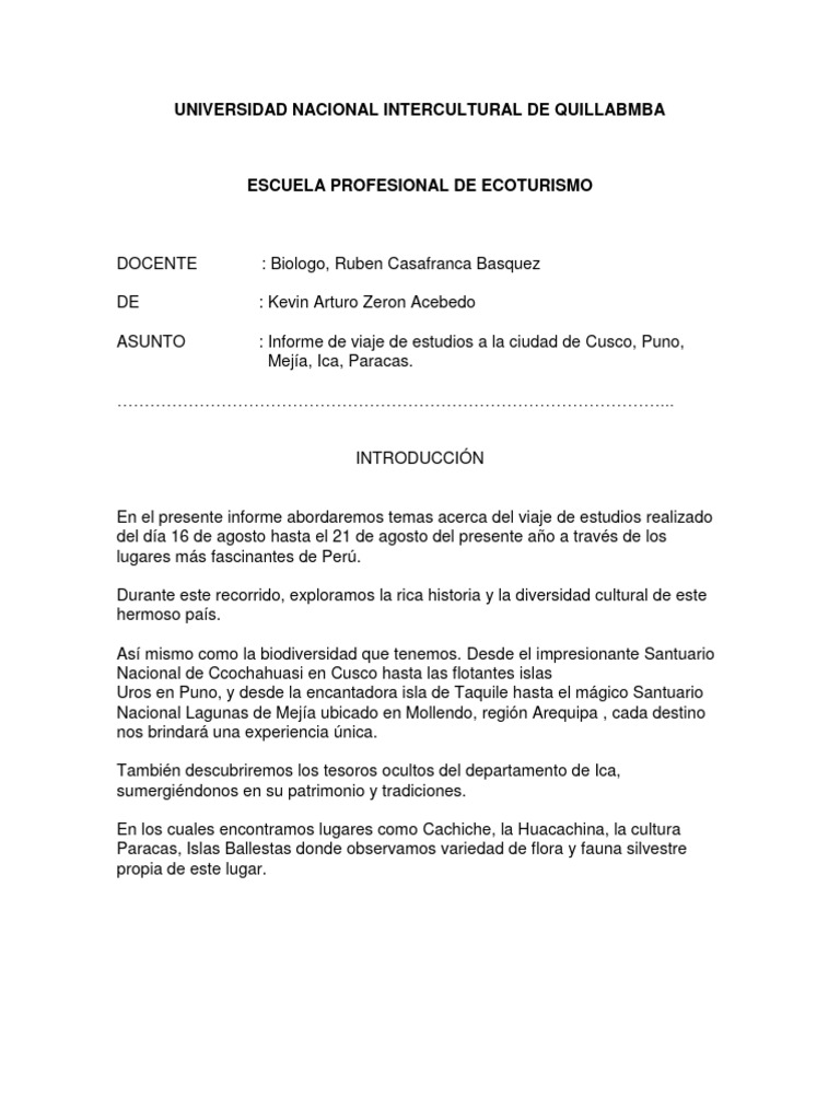 Informe de Viaje de Estudio | PDF