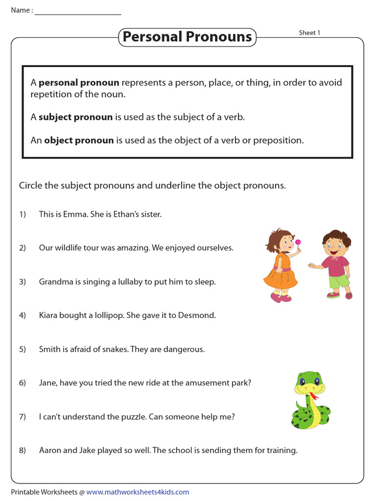 Personal Pronouns Worksheet for Grade 2 | PDF | Art
