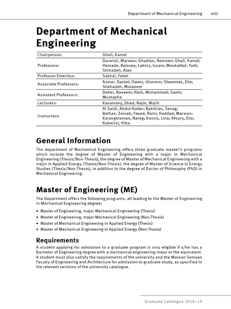 AUB Mechanical GRADUATE CATALOGUE | PDF | Postgraduate Education | Thesis