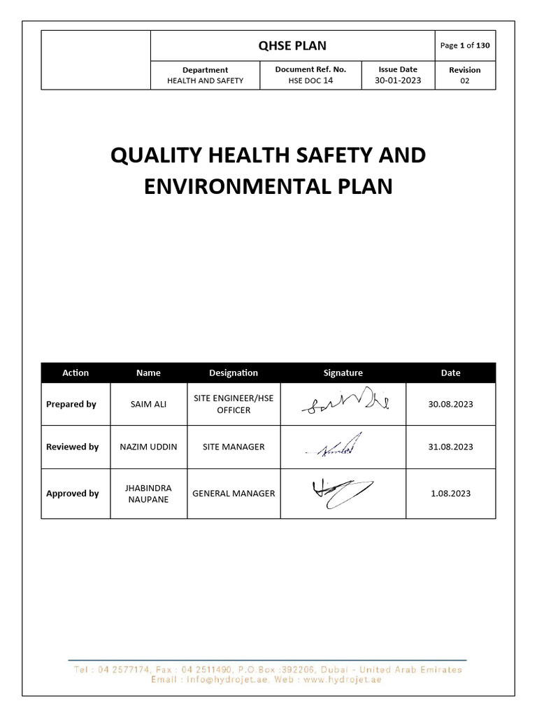 Official Qhse Plan | PDF | Occupational Safety And Health | Regulatory ...