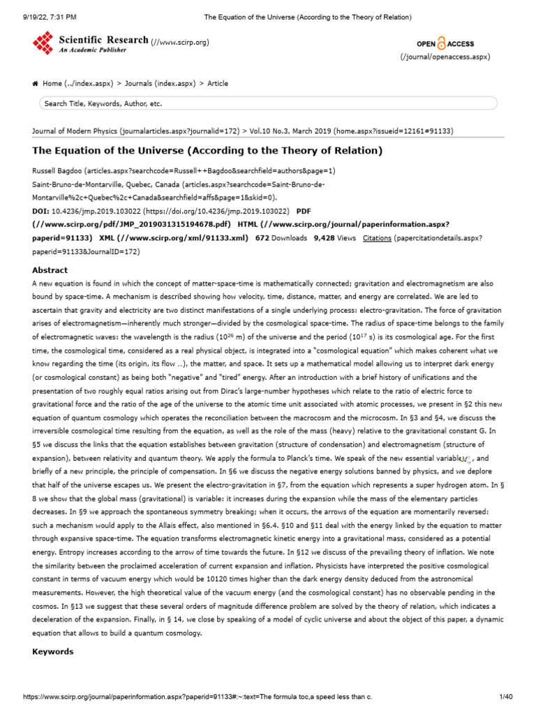 The Equation of The Universe (According To The Theory of Relation ...