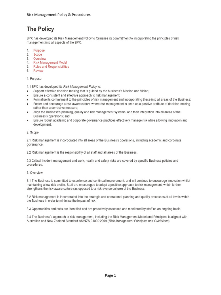 Risk Management Policy and Procedures | PDF | Risk | Risk Management