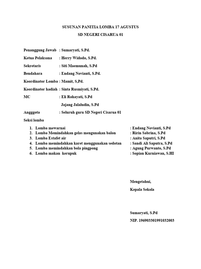 Susunan Panitia Lomba 17 Agustus | PDF