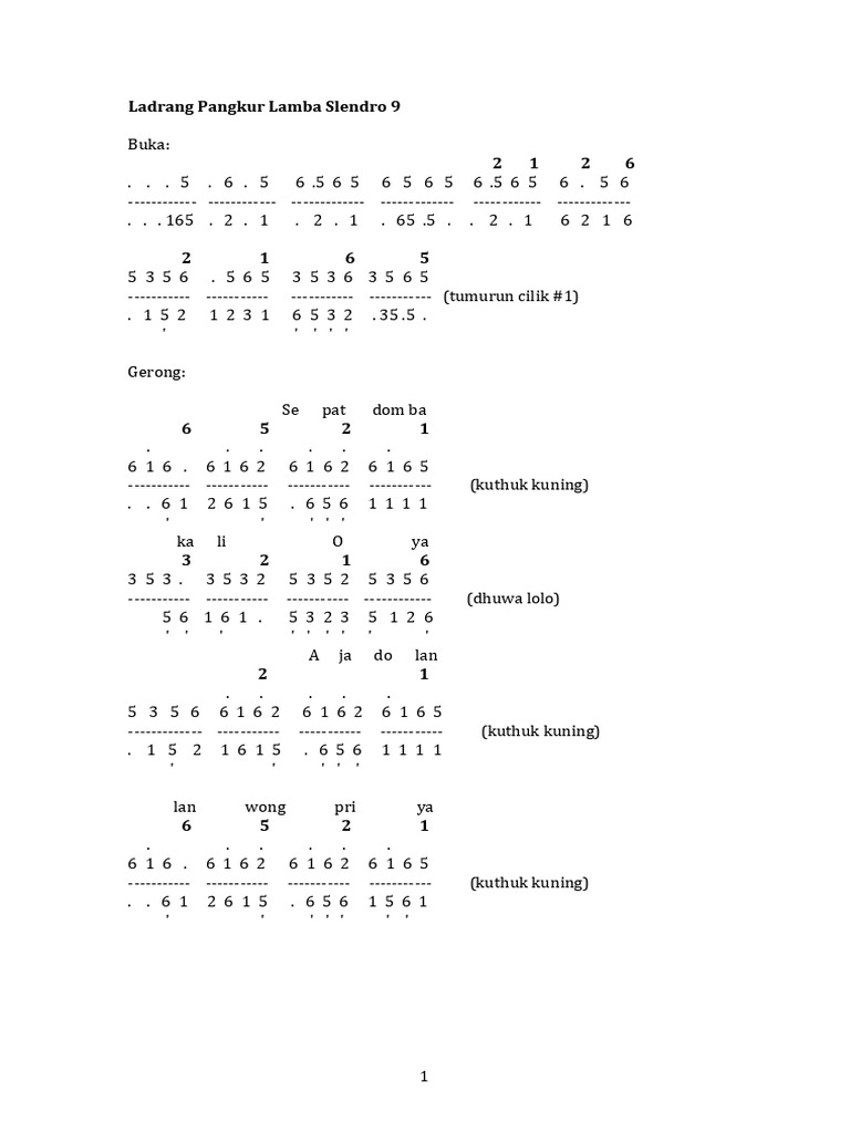 Ladrang Pangkur Lamba Slendro 9 | PDF