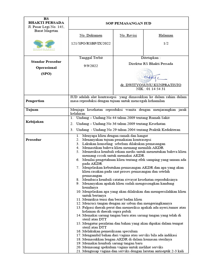 Spo Pemasangan Iud | PDF