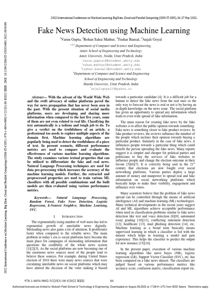 Machine Learning for Fake News Detection | PDF | Machine Learning ...