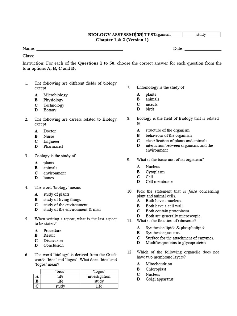 Bio Form 4 Exercise PDF Free | PDF