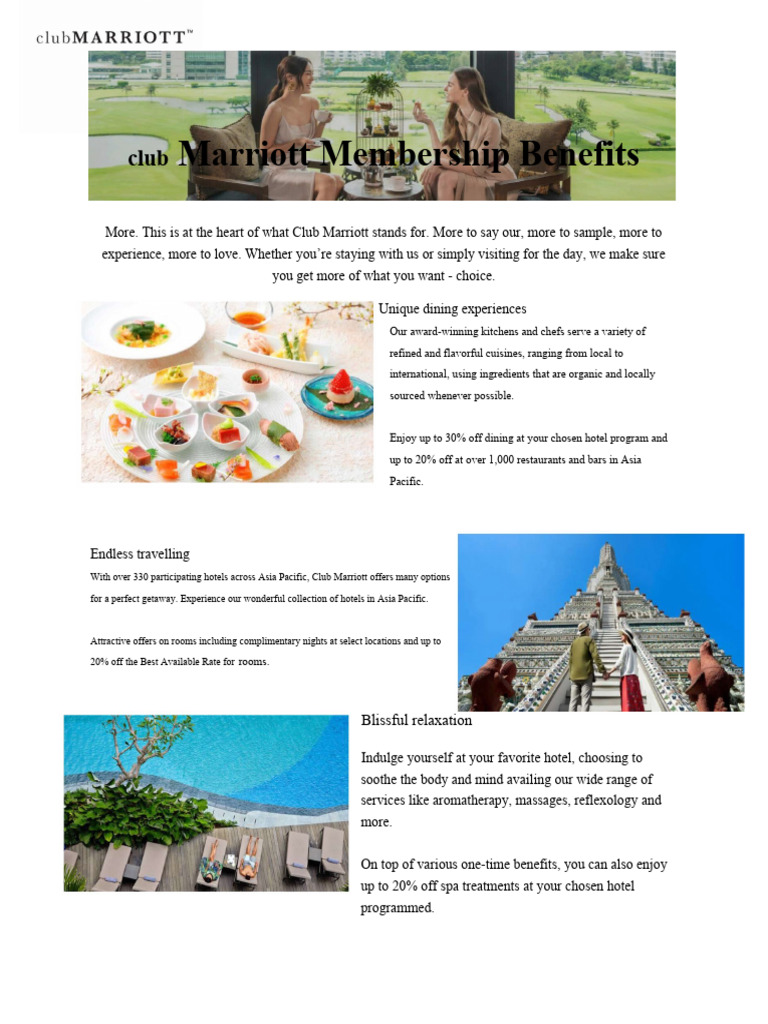 Club Marriott Membership Benefits | PDF | Hotel | Restaurants