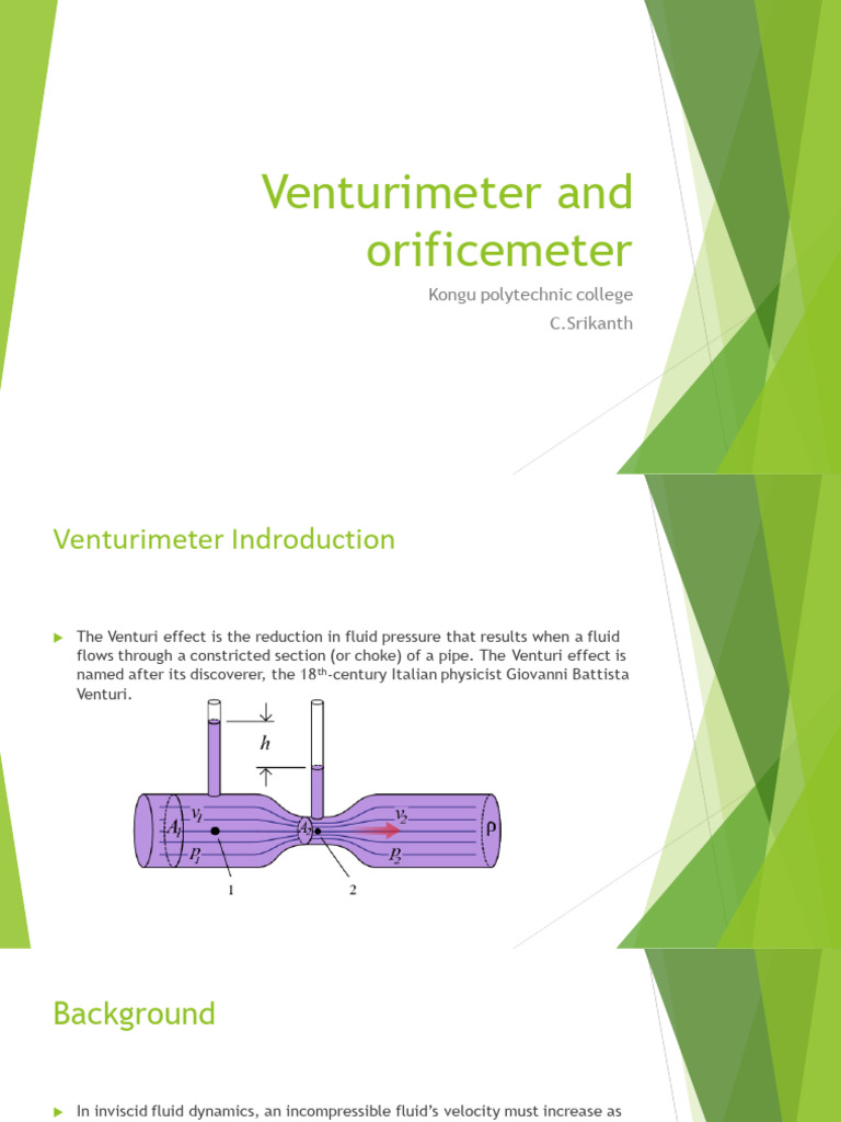 Venturimeter and Orificemeter: Kongu Polytechnic College C.Srikanth | PDF