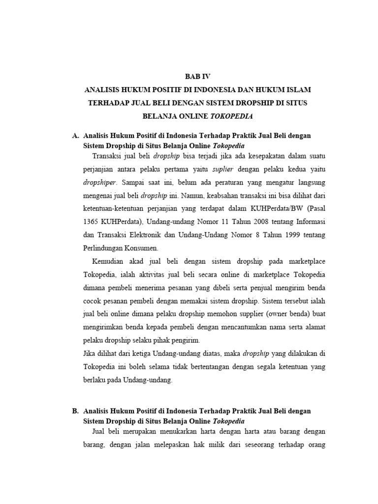 Analisis Hukum Dropship di Tokopedia | PDF